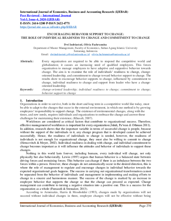 (PDF) Encouraging Behavior Support to Change: The Role of Individual ...