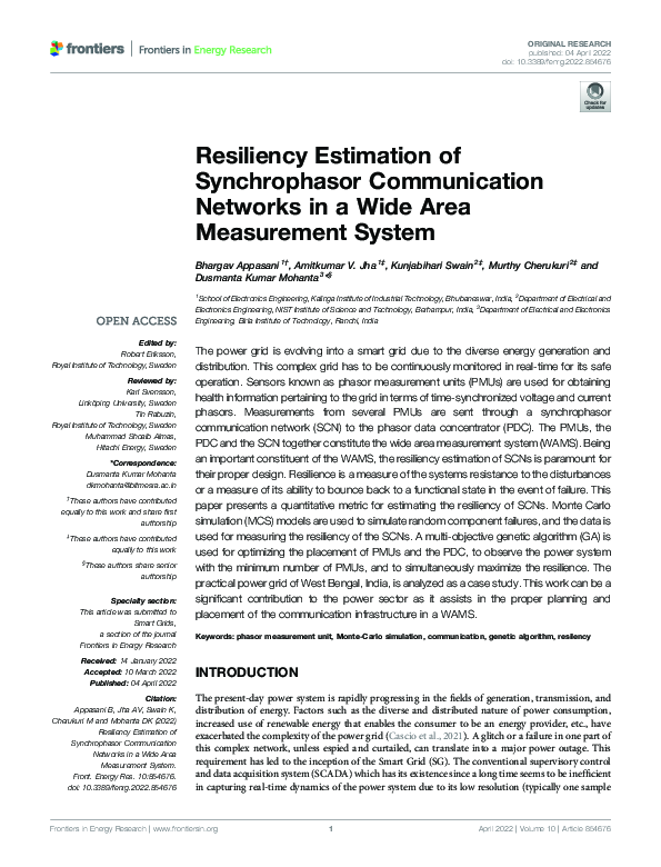 (PDF) Resiliency Estimation of Synchrophasor Communication Networks in a Wide Area Measurement ...