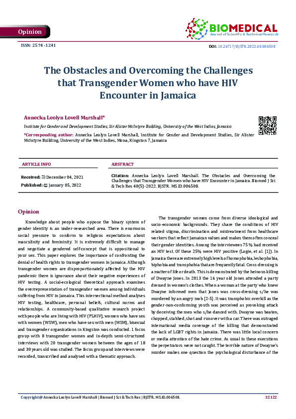(PDF) The Obstacles and Overcoming the Challenges that Transgender ...