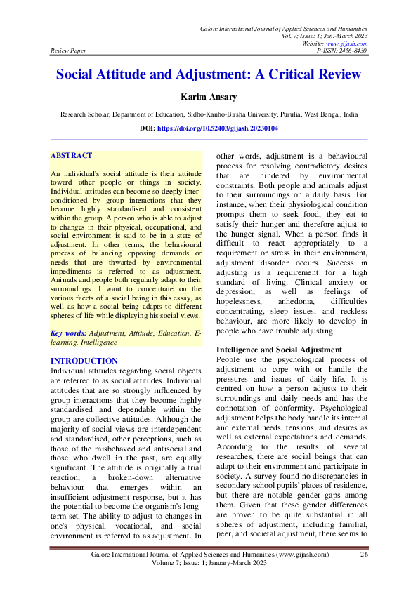 (PDF) Social Attitude and Adjustment: A Critical Review