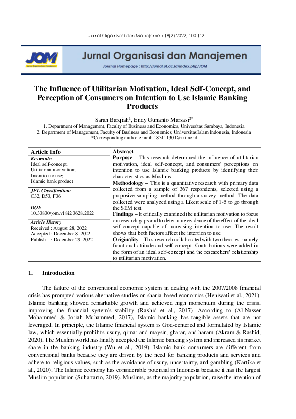 (PDF) Influence of Utilitarian Motivation, Ideal Self-Concept, and ...