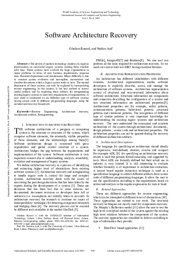 (PDF) Software Architecture Recovery