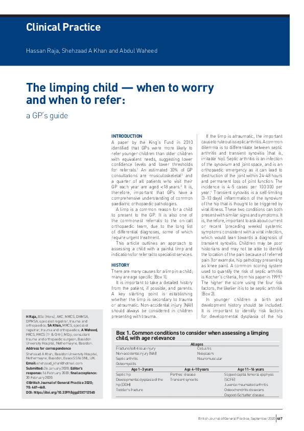 (PDF) The limping child — when to worry and when to refer: a GP’s guide