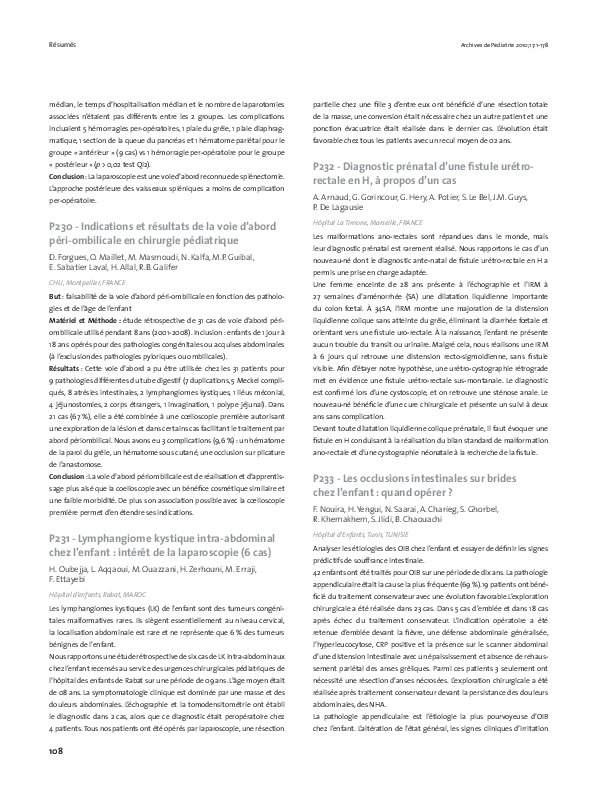 (PDF) P231 - Lymphangiome kystique intra-abdominal chez l’enfant ...