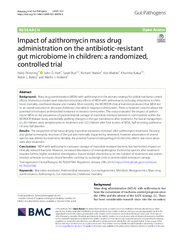 (PDF) Impact of azithromycin mass drug administration on the antibiotic ...