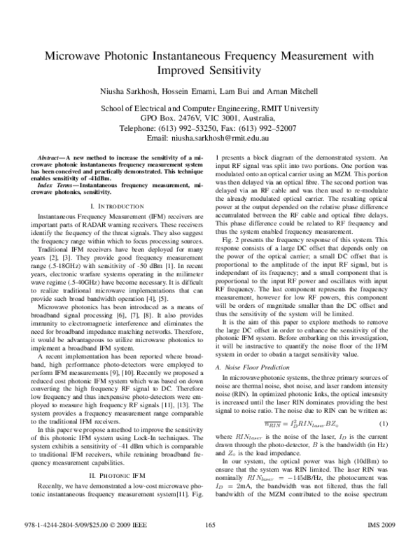 (PDF) Microwave photonic instantaneous frequency measurement with improved sensitivity