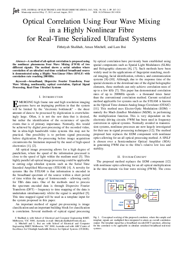 (PDF) Optical Correlation Using Four Wave Mixing in a Highly Nonlinear Fibre for Real-Time ...