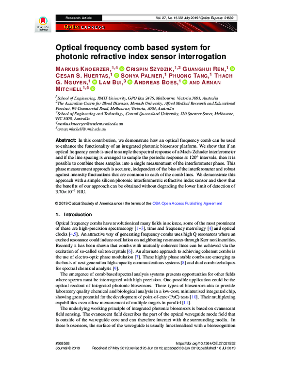 (PDF) Optical frequency comb based system for photonic refractive index sensor interrogation