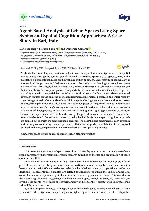 Pdf Agent Based Analysis Of Urban Spaces Using Space Syntax And