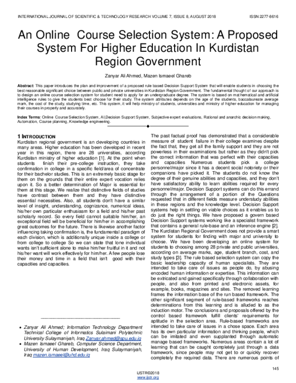 (PDF) An Online Course Selection System: A Proposed System For Higher Education In Kurdistan ...