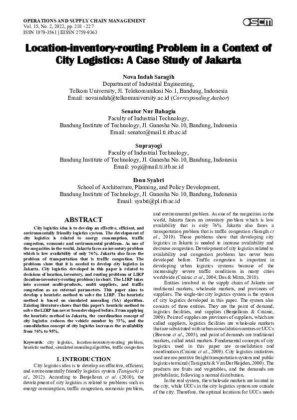 Pdf Location Inventory Routing Problem In A Context Of City Logistics