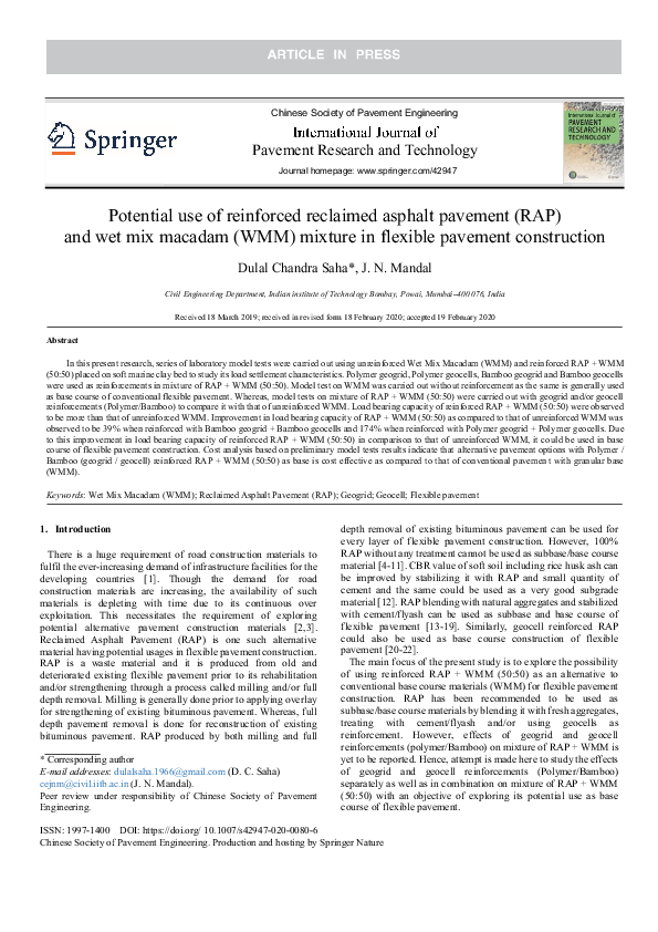 (PDF) Potential use of reinforced reclaimed asphalt pavement (RAP) and ...