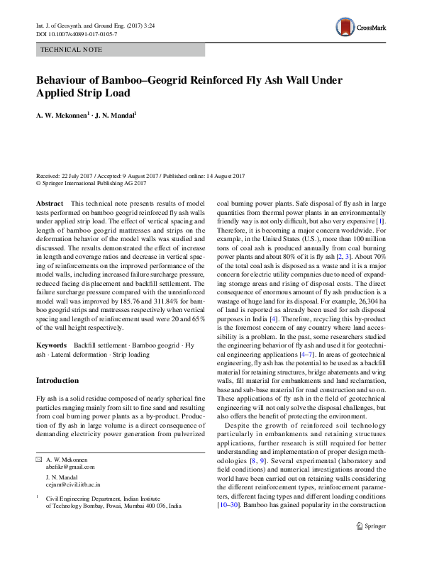 (PDF) Behaviour of Bamboo–Geogrid Reinforced Fly Ash Wall Under Applied ...