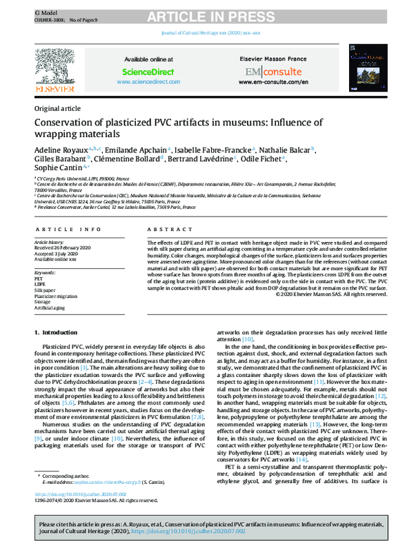 (PDF) Conservation of plasticized PVC artifacts in museums: Influence ...