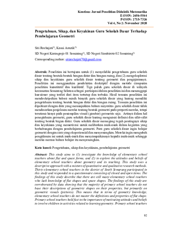 (PDF) Pengetahuan, Sikap, dan Keyakinan Guru Sekolah Dasar Terhadap ...