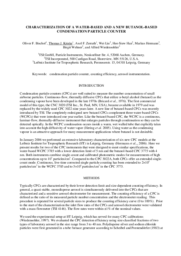 (PDF) Characterization of a Water-based and a new butanol-based Condensation Particle Counter