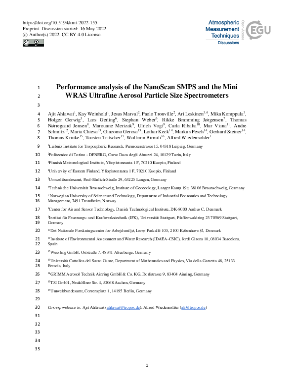 (PDF) Performance analysis of the NanoScan SMPS and the Mini WRAS Ultrafine Aerosol Particle ...