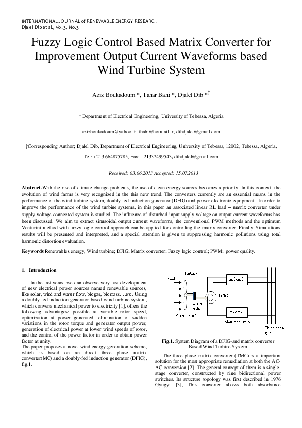 Pdf Fuzzy Logic Control Based Matrix Converter For Improvement Output Current Waveforms Based