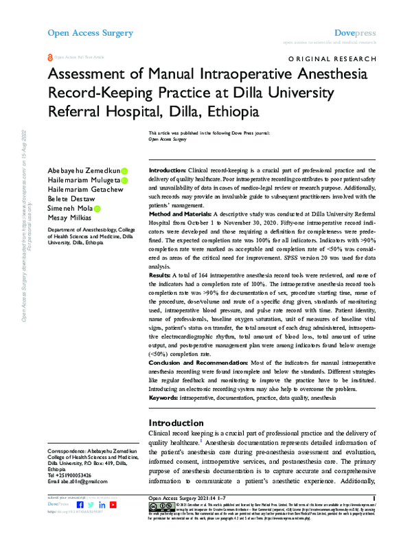 (PDF) Assessment of Manual Intraoperative Anesthesia Record-Keeping ...