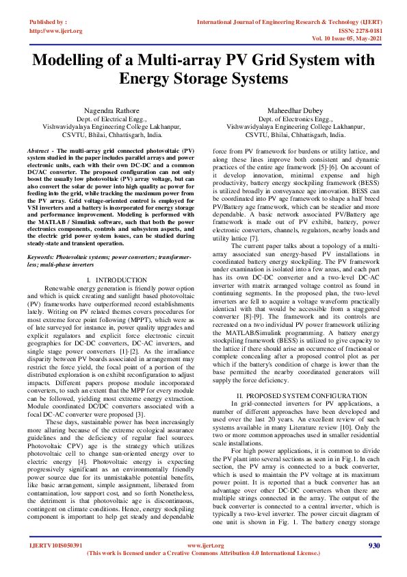 (PDF) Modelling of a Multi-array PV Grid System with Energy Storage Systems