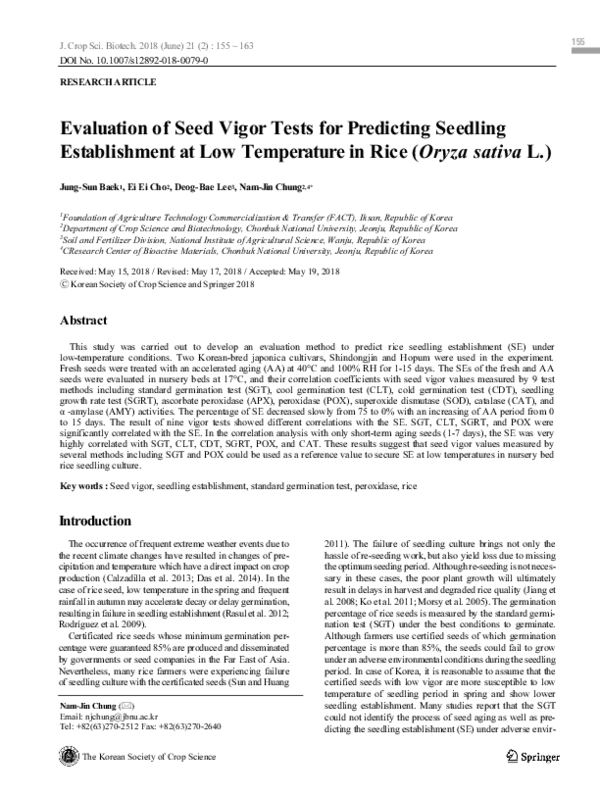 (PDF) Evaluation of Seed Vigor Tests for Predicting Seedling ...