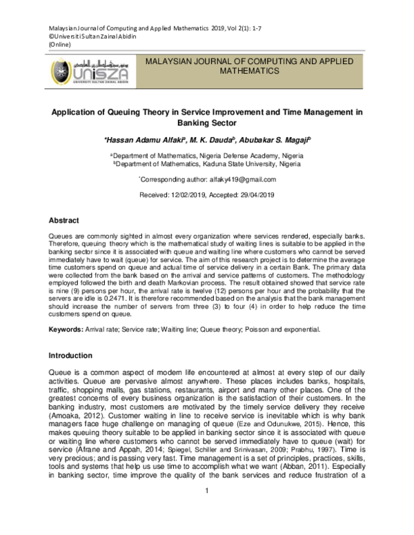(PDF) MALAYSIAN JOURNAL OF COMPUTING AND APPLIED MATHEMATICS Application of Queuing Theory in ...