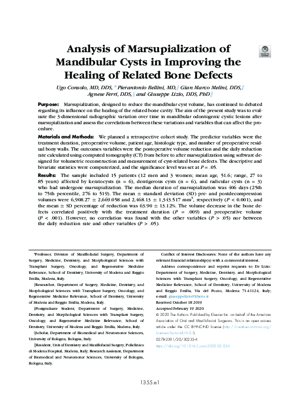 (PDF) Analysis of Marsupialization of Mandibular Cysts in Improving the ...
