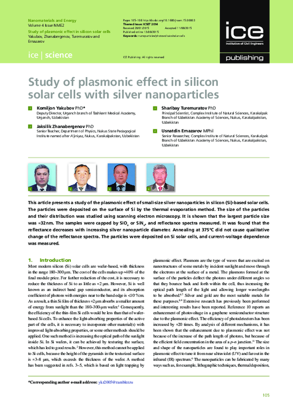 (PDF) Study of plasmonic effect in silicon solar cells with silver ...