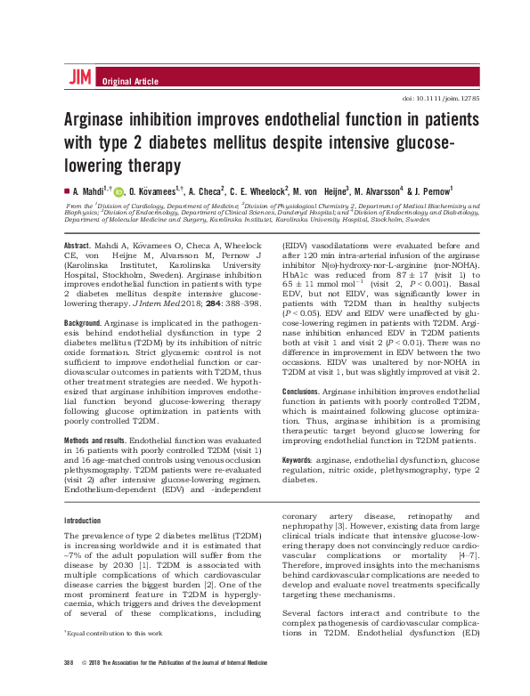 Arginase Inhibition Improves Endothelial Function in Patients With ...