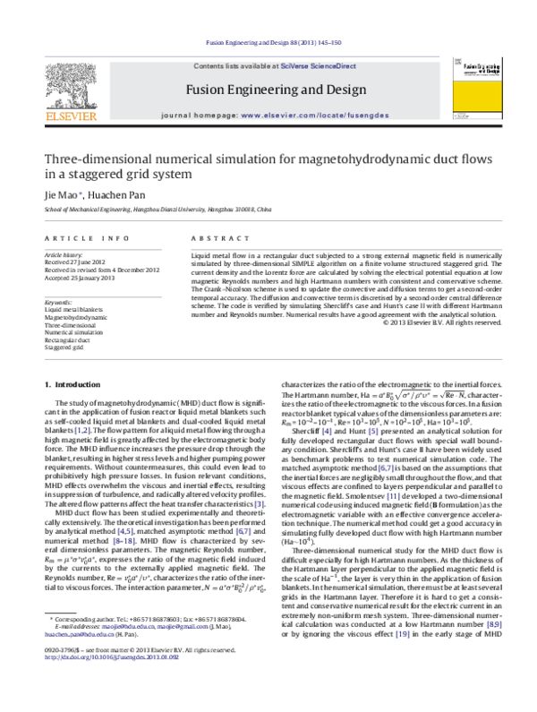 (PDF) Three-dimensional numerical simulation for magnetohydrodynamic duct flows in a staggered ...