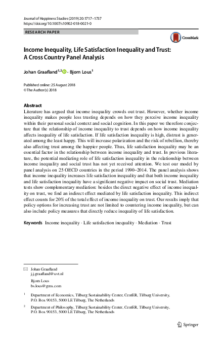 (PDF) Income Inequality, Life Satisfaction Inequality and Trust: A ...