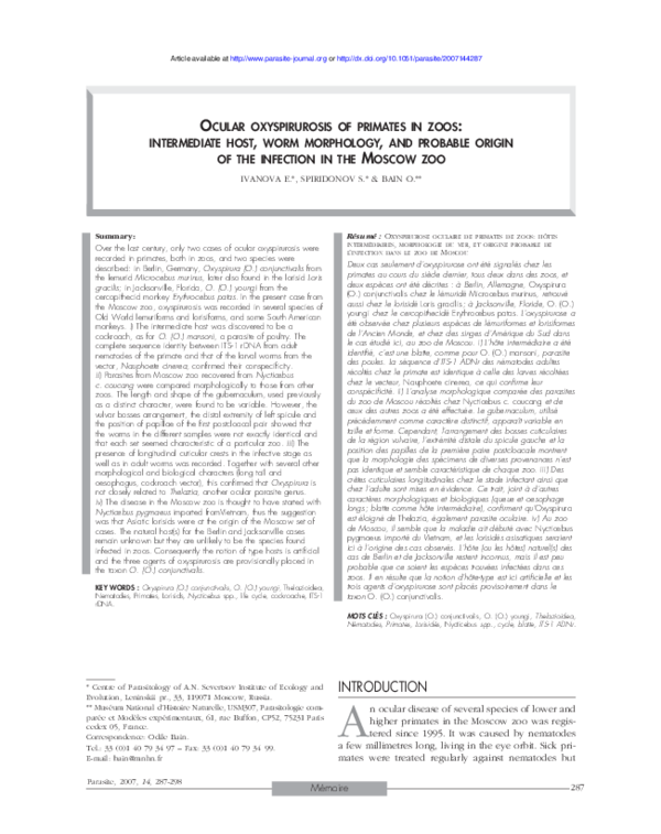 (PDF) Ocular oxyspirurosis of primates in zoos: intermediate host, worm ...