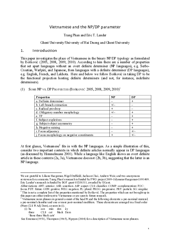 (PDF) Vietnamese and the NP/DP parameter