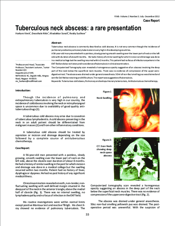(PDF) Tuberculous neck abscess: a rare presentation
