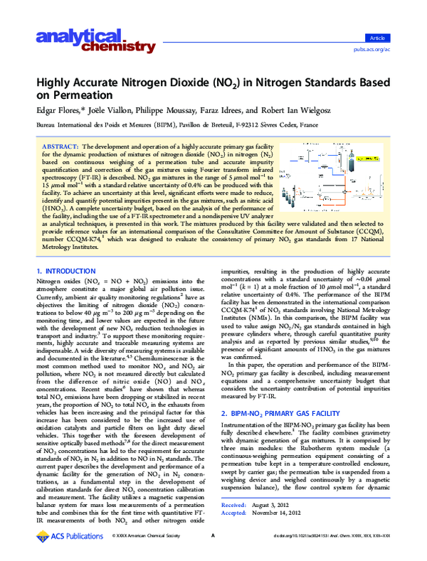 (PDF) Highly Accurate Nitrogen Dioxide (NO2) in Nitrogen Standards ...