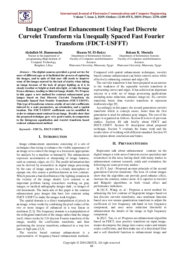 Pdf Image Contrast Enhancement Using Fast Discrete Curvelet Transform Via Unequally Spaced