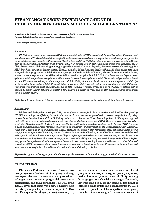 (PDF) Perancangan Group Technology Layout Di PT. DPS Surabaya Dengan ...