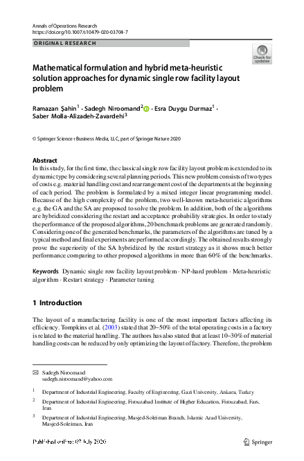 (PDF) Mathematical formulation and hybrid meta-heuristic solution approaches for dynamic single ...