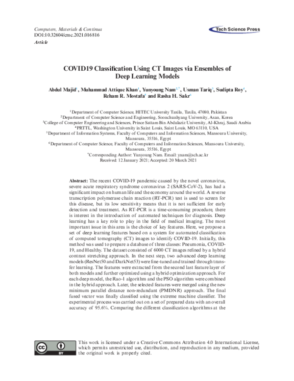 (PDF) COVID19 Classification Using CT Images via Ensembles of Deep Learning Models