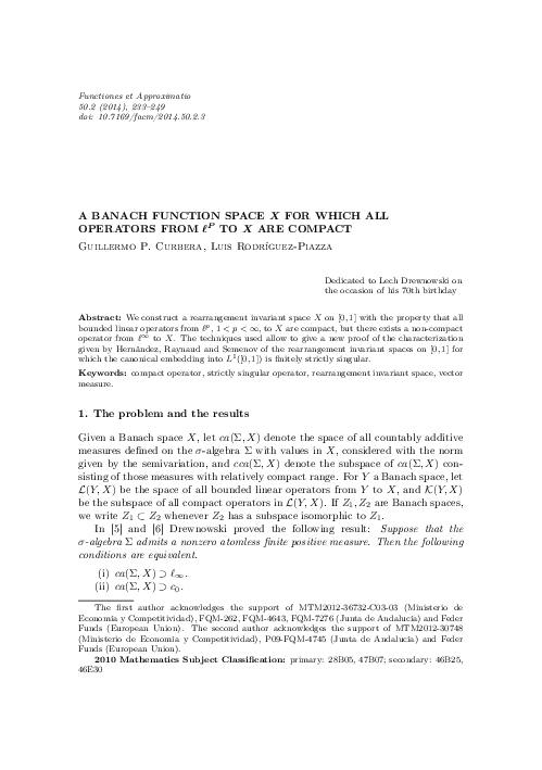 (PDF) A Banach function space $X$ for which all operators from $\ell^p$ to $X$ are compact