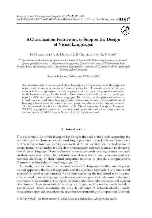(PDF) A Classification Framework to Support the Design of Visual Languages