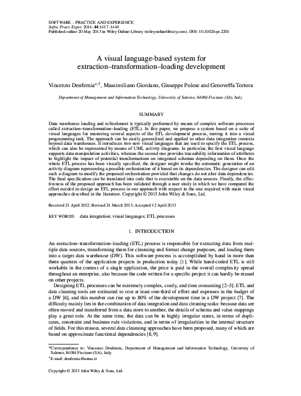 (PDF) A visual language-based system for extraction-transformation-loading development