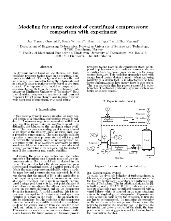 (PDF) Modeling for surge control of centrifugal compressors: comparison with experiment