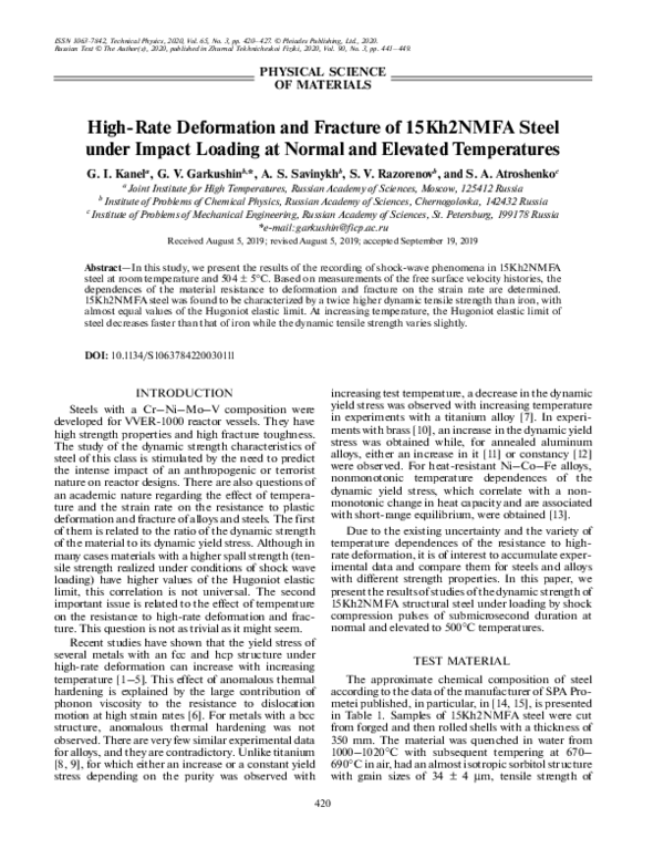 (PDF) High-Rate Deformation and Fracture of 15Kh2NMFA Steel under ...
