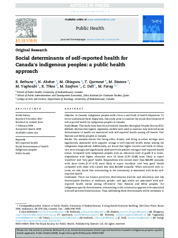 (PDF) Social determinants of self-reported health for Canada's ...