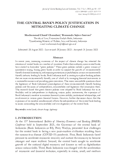 (PDF) The Central Bank’s Policy Justification in Mitigating Climate Change