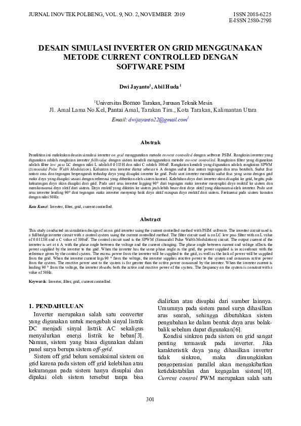 (PDF) Desain Simulasi Inverter on Grid Menggunakan Metode Current Controlled Dengan Software Psim