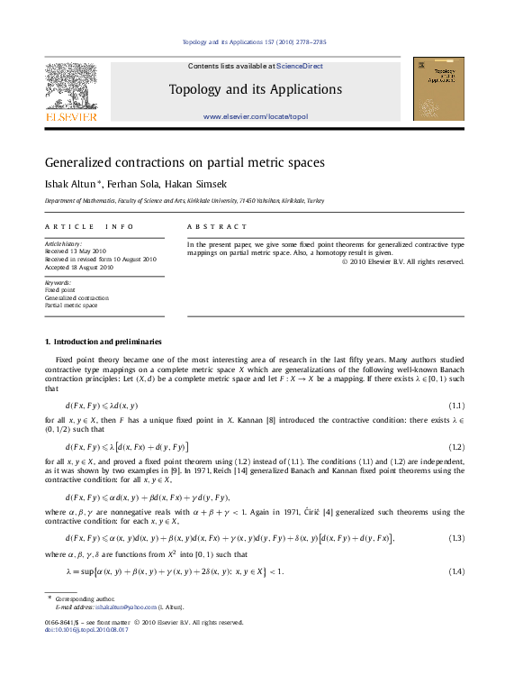 (PDF) Generalized contractions on partial metric spaces