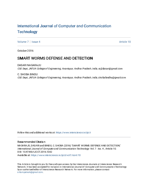 (PDF) Smart Worms Defense and Detection