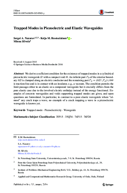 (PDF) Trapped Modes in Piezoelectric and Elastic Waveguides